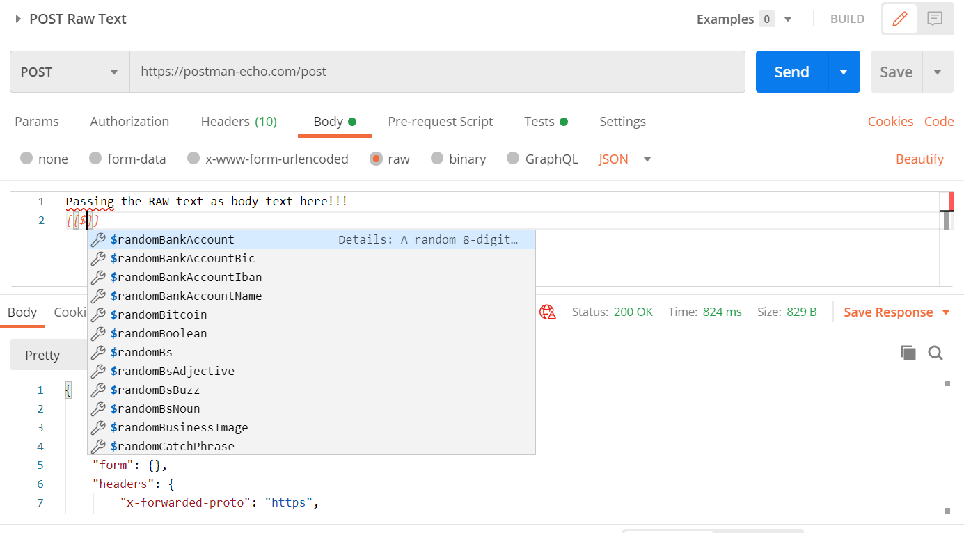 Dynamic Variables suggestion list not displayed for RAW (XML, HTML ...