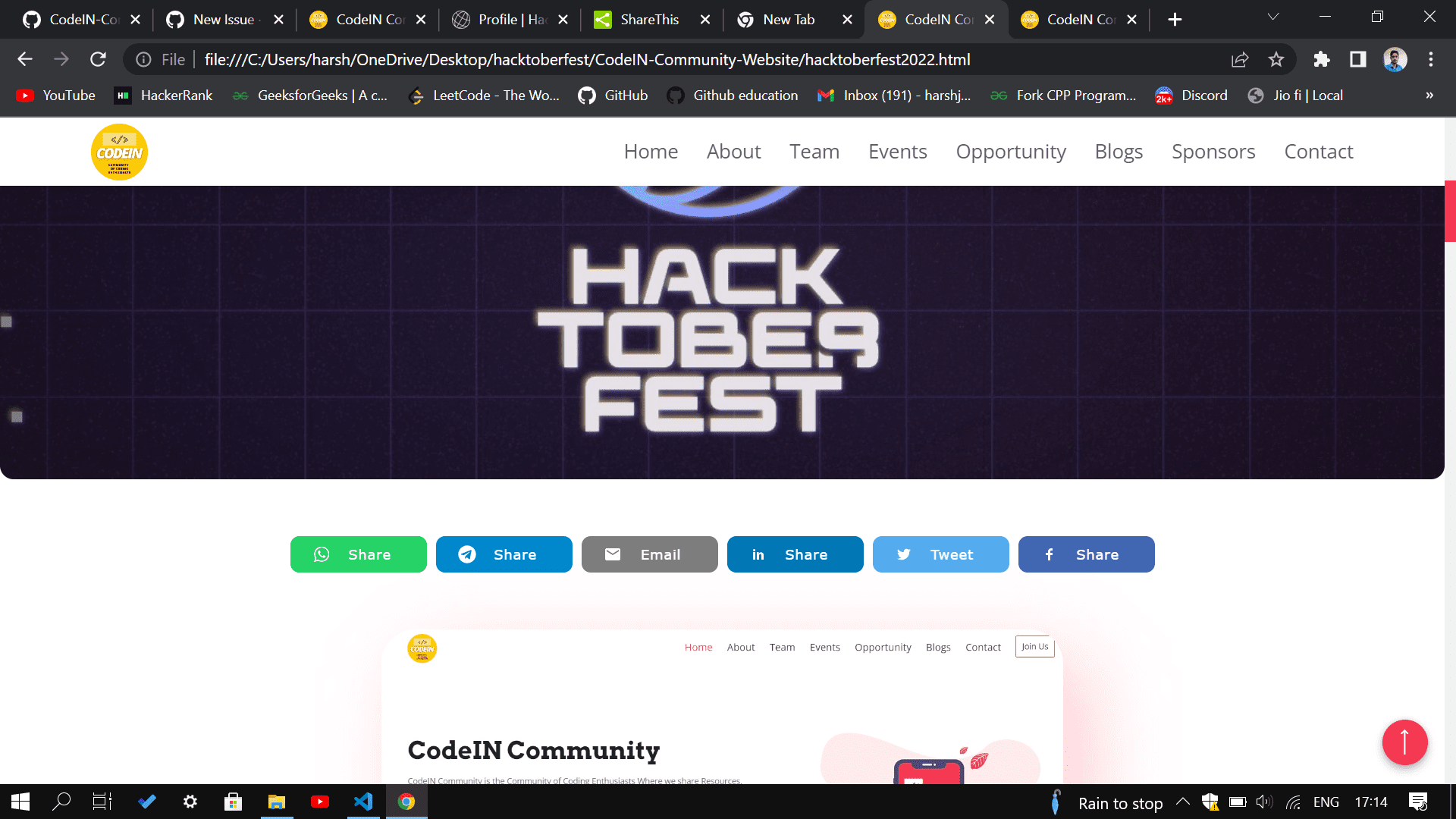 Social share button feature in hacktoberfest2022 page · Issue #395 · SauravMukherjee44/CodeIN ...