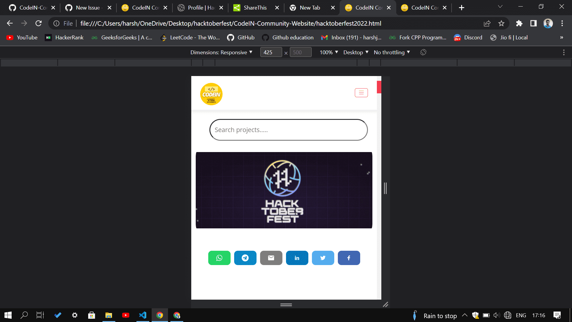Social share button feature in hacktoberfest2022 page · Issue #395 · SauravMukherjee44/CodeIN ...