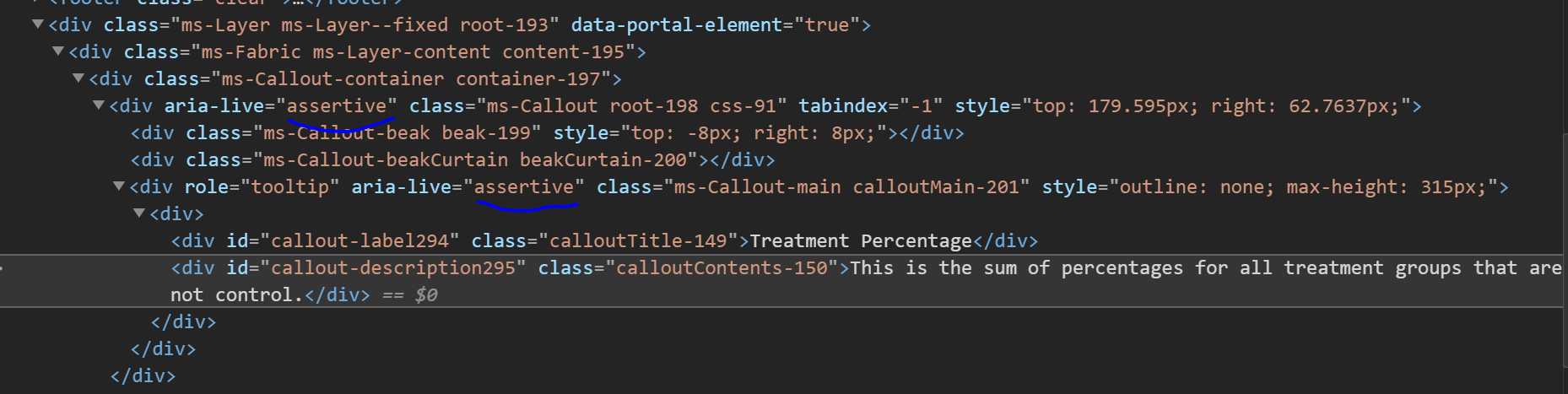 Passing aria-live prop directly to Callout component results in nested ...