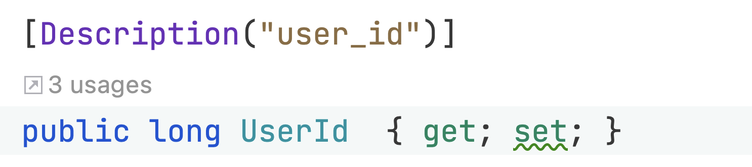 Set column name of the property with description attribute as follow ...