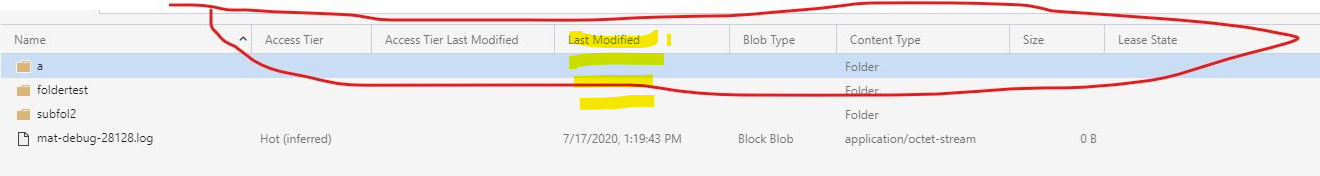 Add the properties 'Last Modified' & 'Public Read Access' to the Properties panel for one ADLS ...