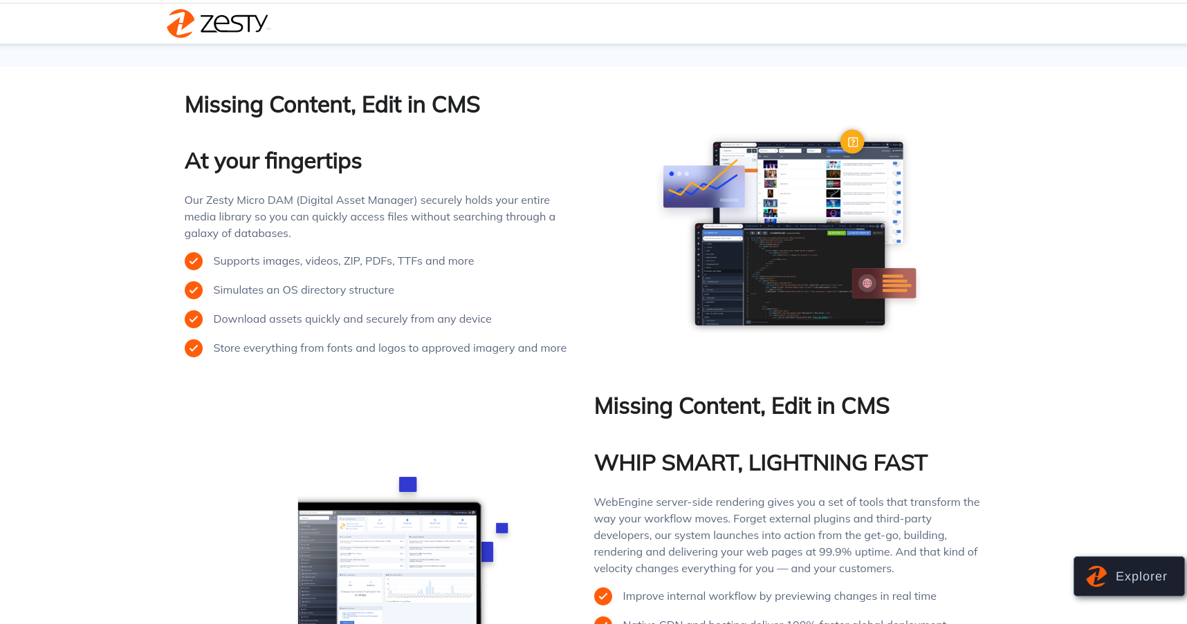 explore.zesty.io landing page design update · Issue #464 · zesty-io/website · GitHub