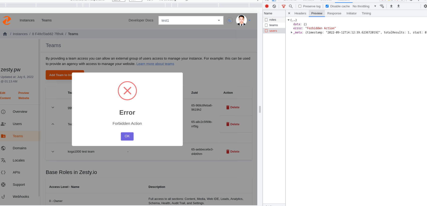 Error on Getting the team members on Teams Tab when not instance owner · Issue #990 · zesty-io ...