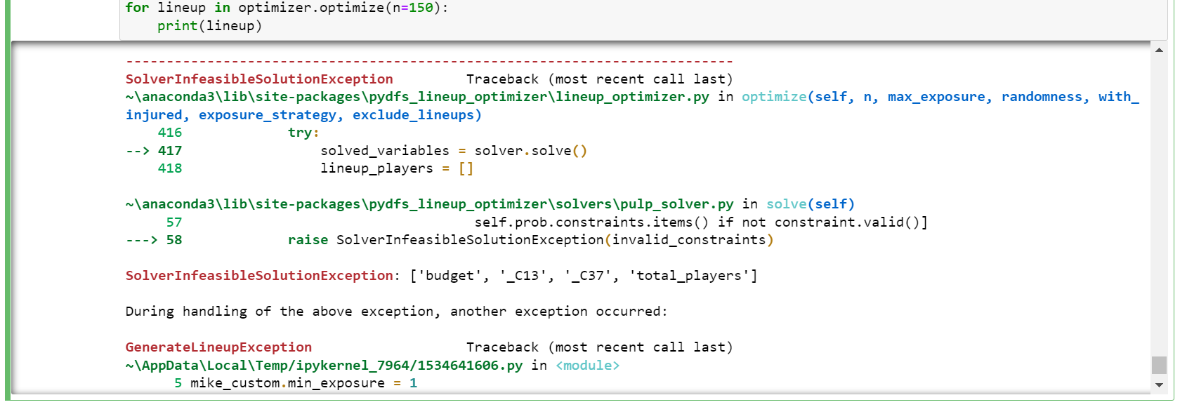 Maximum Valid Lineups · Issue #390 · DimaKudosh/pydfs-lineup-optimizer · GitHub