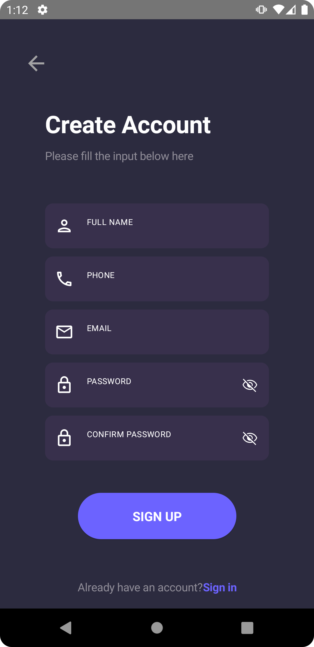 GitHub - sssurendra99/SignInSignup: Log in and Sign up screens using ...