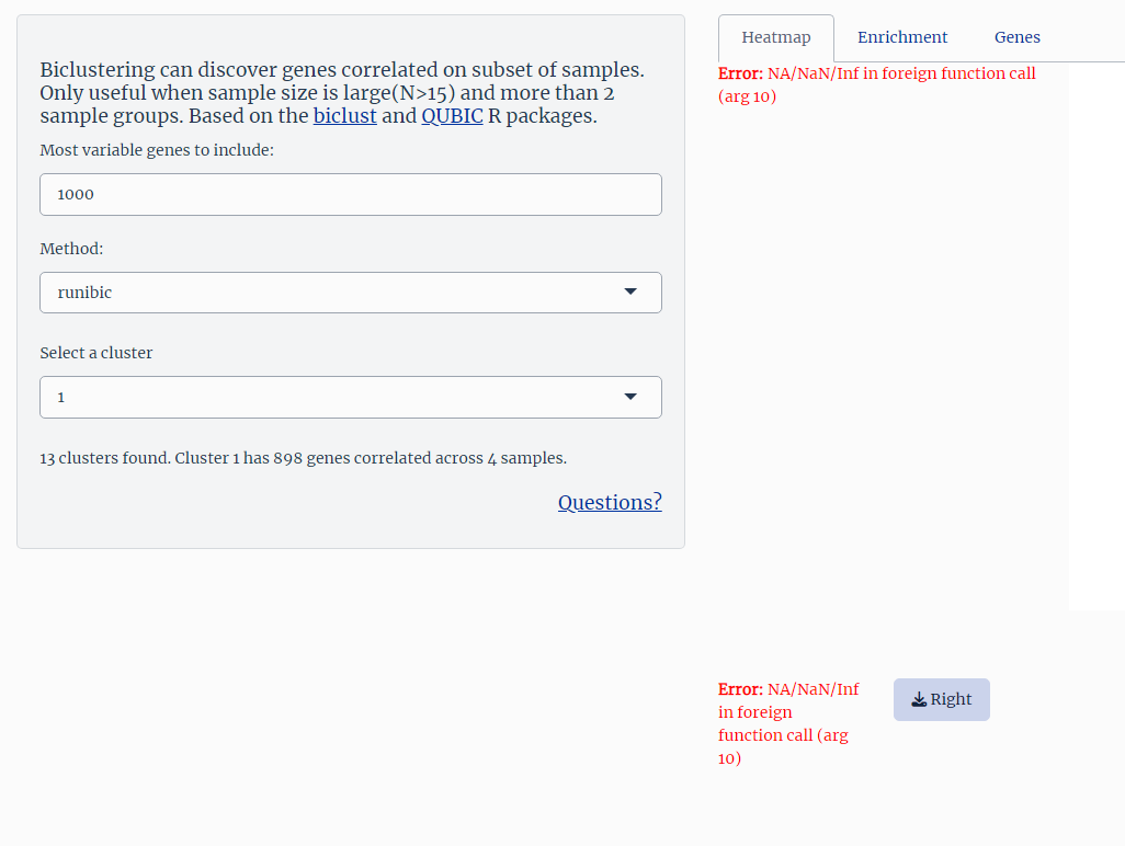 Heatmap error using runibic method [Biclust] · Issue #432 · gexijin/idepGolem · GitHub