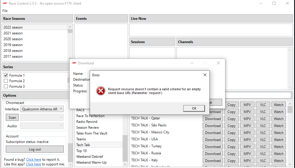 Request resource doesn't contain a valid scheme for an empty client base URL(Parameter 'request ...