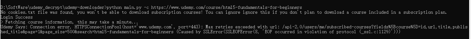 [Bug]: Udemy Says: Connection error, HTTPSConnectionPool(host='www ...