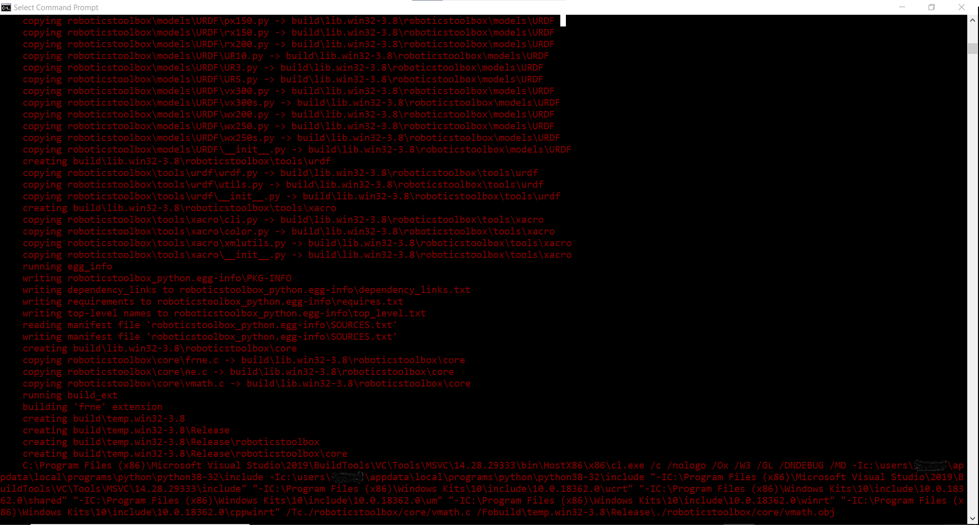Building wheel for roboticstoolbox-python (setup.py) ... error · Issue ...