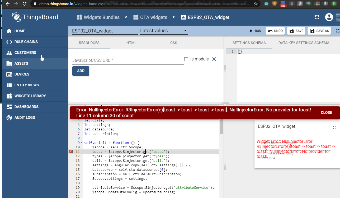 Example Widget: Null Injector error - No provider for toast! · Issue #3373 · thingsboard ...