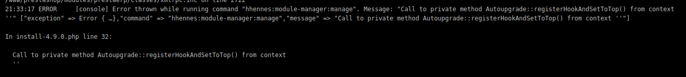 Autoupgrade module update v4.8 to v4.9 fails · Issue #22399 · PrestaShop/PrestaShop · GitHub