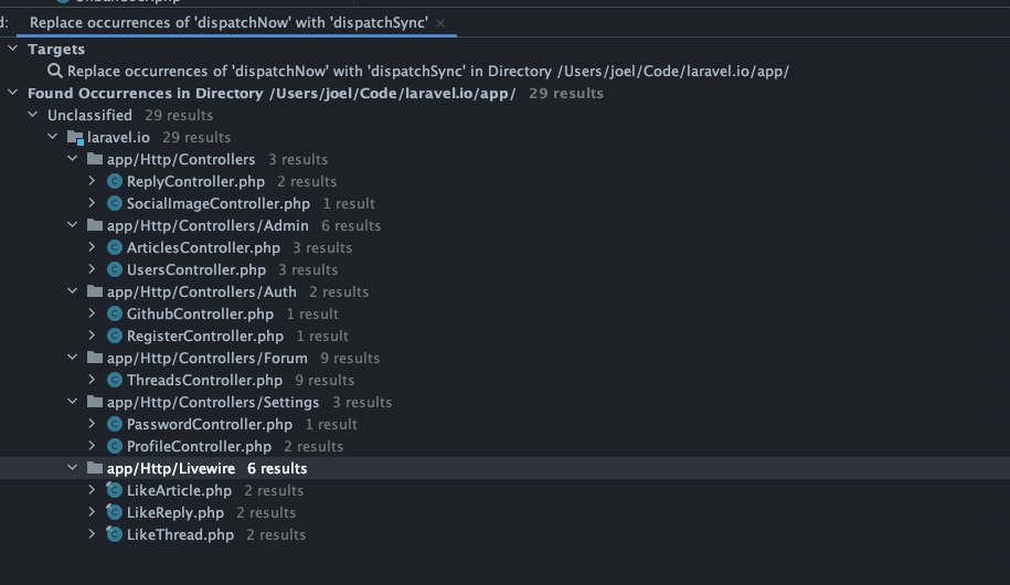 Replace deprecated usages of "dispatchNow" · Issue #849 · laravelio/laravel.io · GitHub