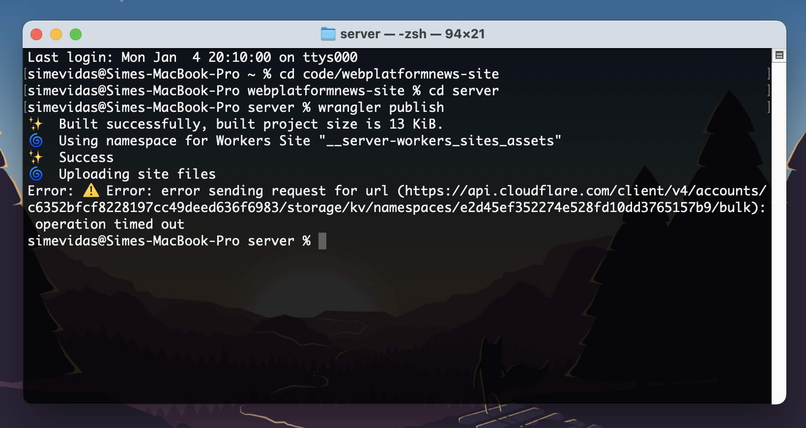 `wrangler Publish` Stuck At “uploading Site Files” · Issue 1710