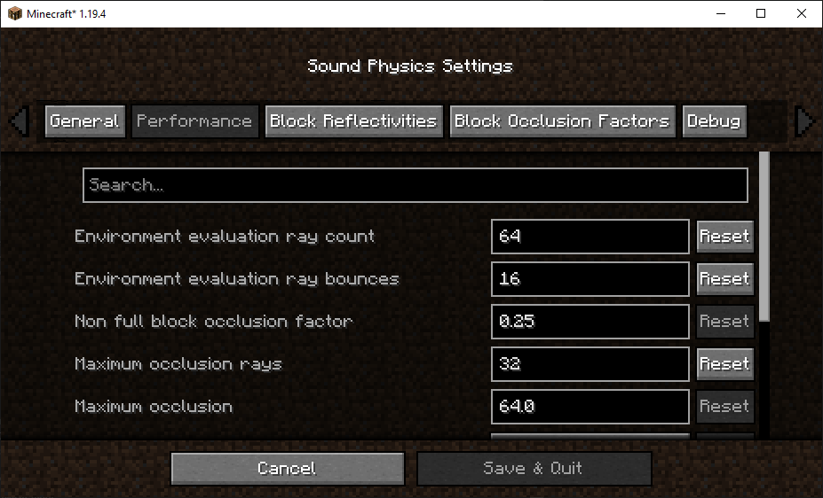 Can't change some settings in Performance tab · Issue #110 · henkelmax/sound-physics-remastered ...