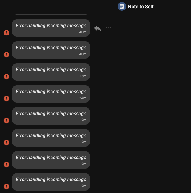 after Migration Assistant restoring to new laptop, every incoming message is "Error handling ...