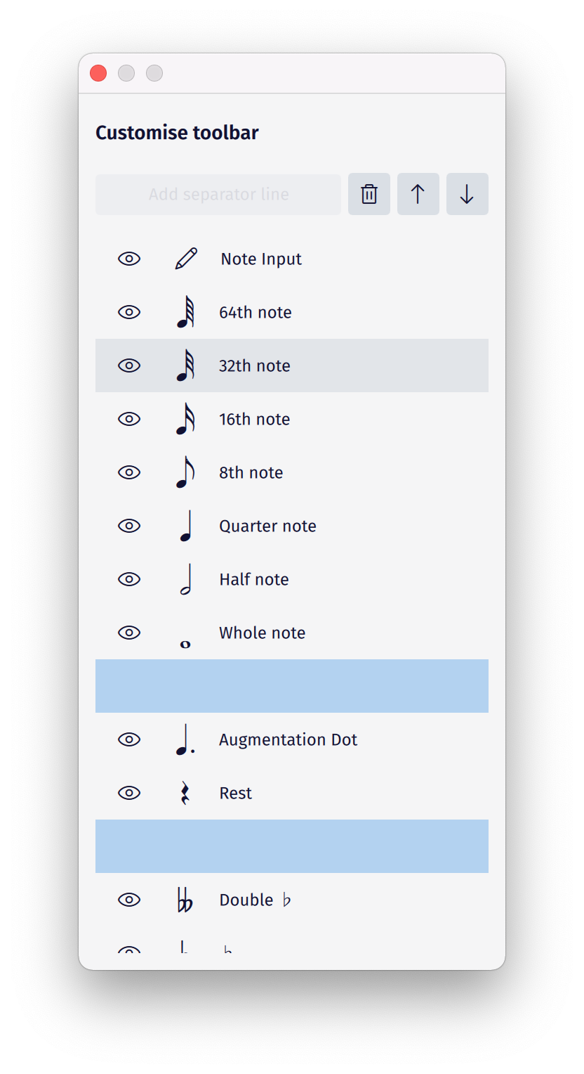 [MU4 Issue] Separator bar row in 'Customise toolbar' window has ...
