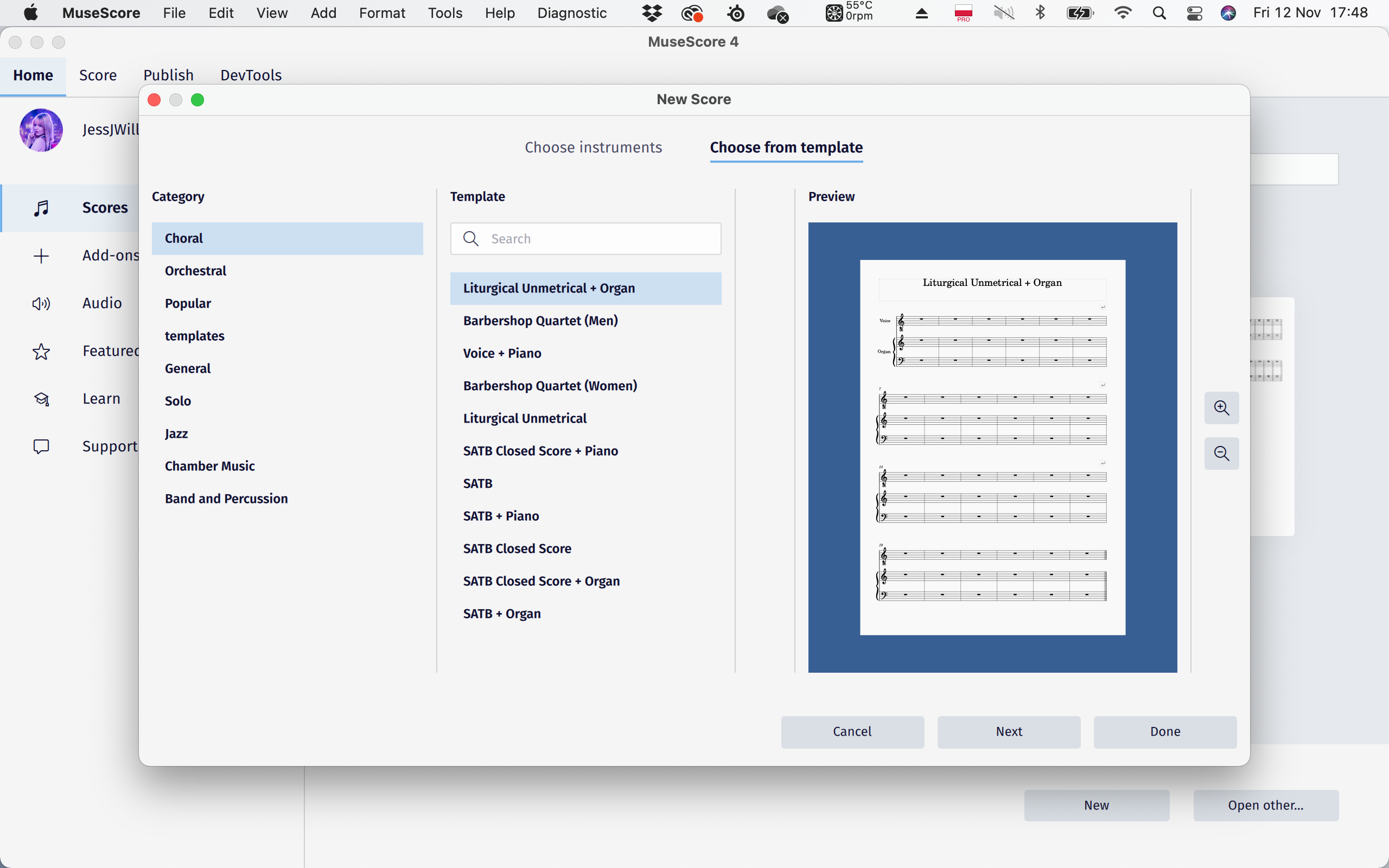[MU4 Issue] MacOS shows incorrect default template in New Score Wizard · Issue #9729 · musescore ...