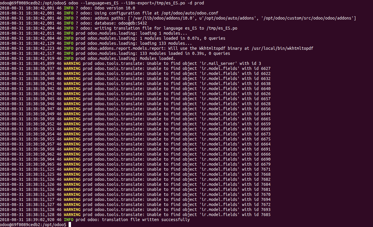 Odoo Languagefrfr I18n Exporttmpfrfrpo D Database Command Doesnt Work · Issue