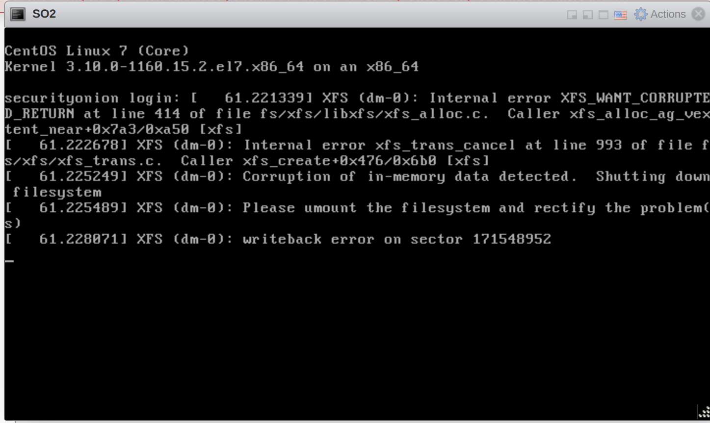 Corruption of in-memory data detected - XFS · Security-Onion-Solutions securityonion ...