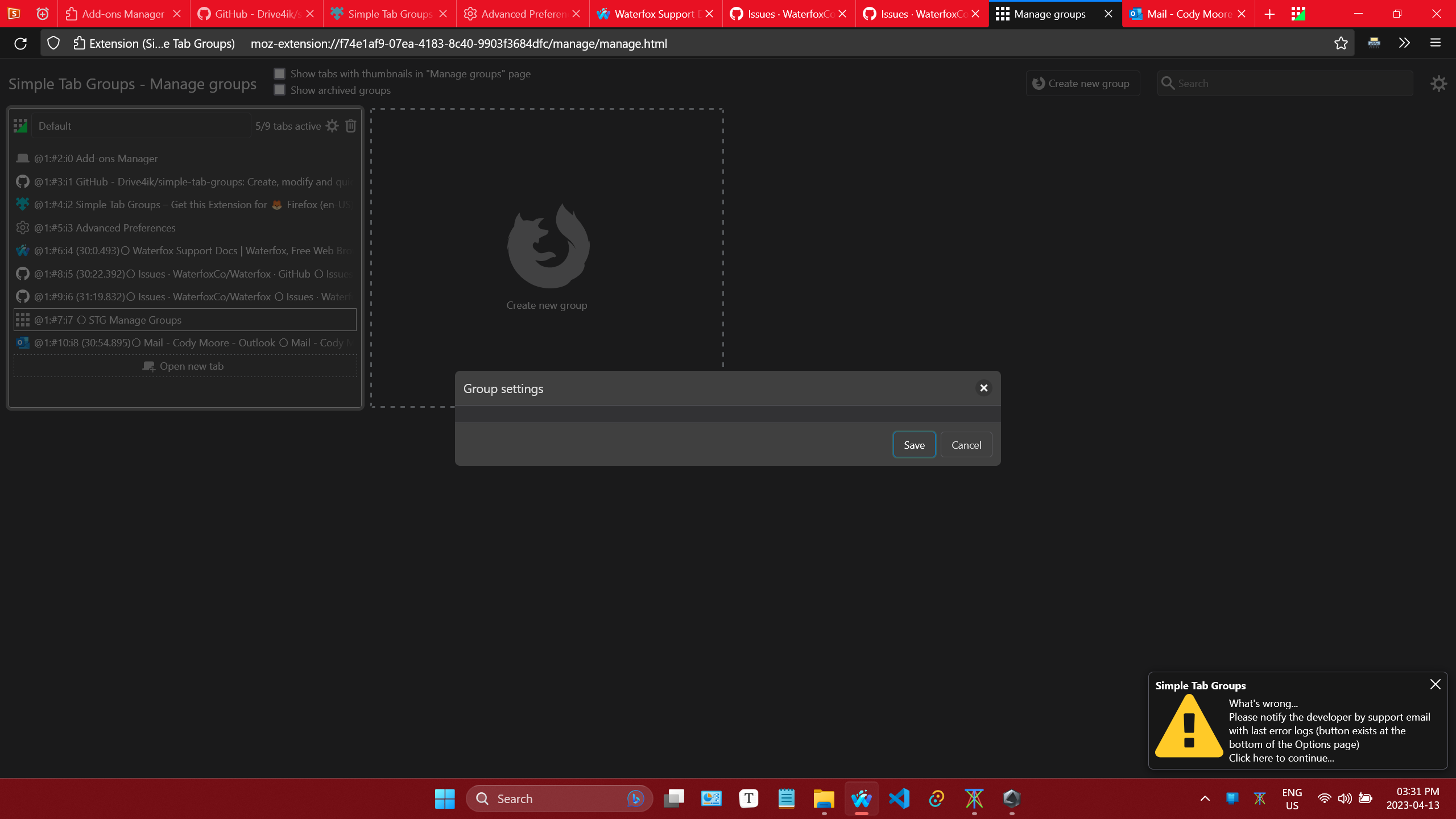 Simple Tab Groups extension doesn't display properly on Waterfox. · Issue #3012 · BrowserWorks ...