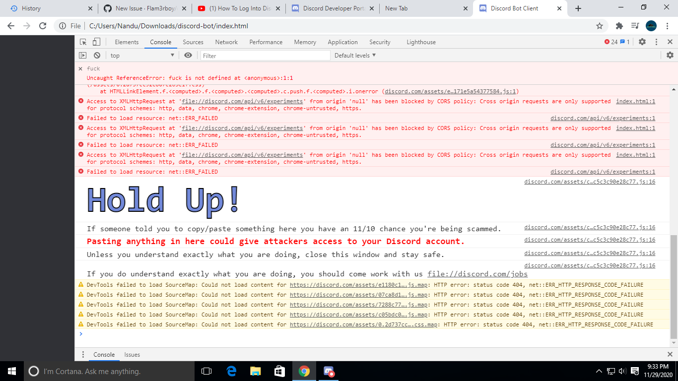Console Errors And White Screen · Issue 189 · Samuelscheit Discord Bot