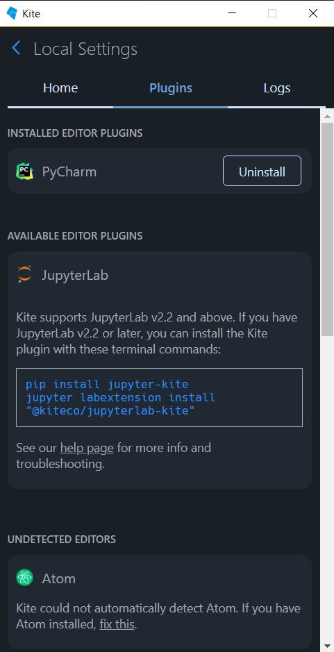 Kite extension for jupyterlab is not working · Issue #403 · kiteco/issue-tracker · GitHub