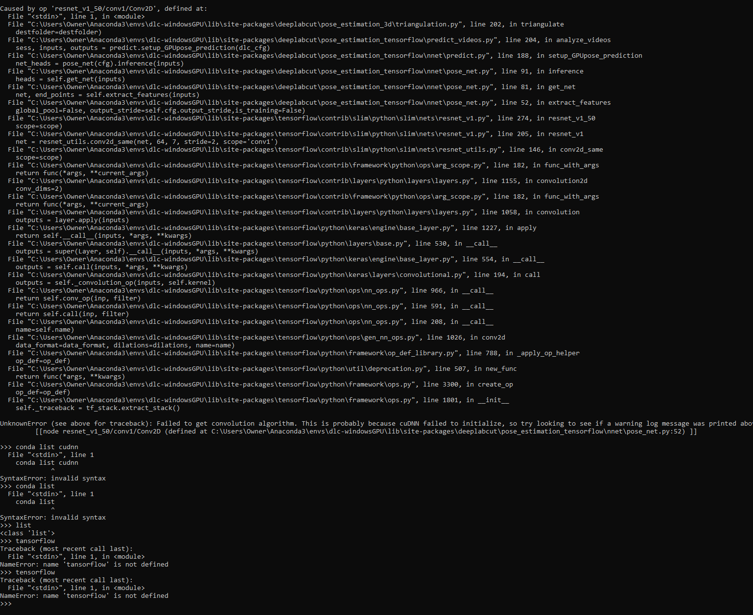 Could Not Create Cudnn Handle Cudnn Status Alloc Failed · Issue 981 · Deeplabcut Deeplabcut