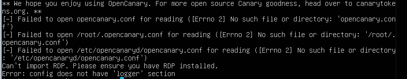 Error Config Does Not Have Logger Section · Issue 99 · Thinkst