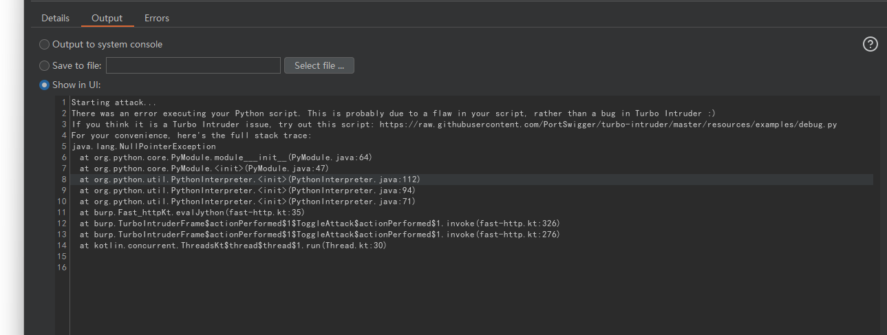 debug error,why? · Issue #116 · PortSwigger/turbo-intruder · GitHub