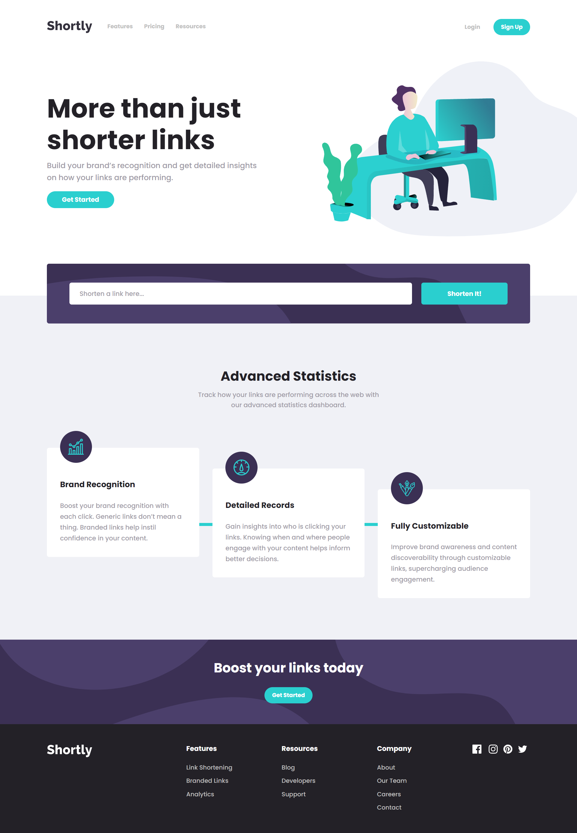GitHub - artemmatiushenko1/Shortly: 🔗 Landing page for links shortening service