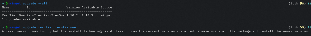 [Package Issue]: ZeroTier.ZeroTierOne - A newer version was found, but the install technology is ...