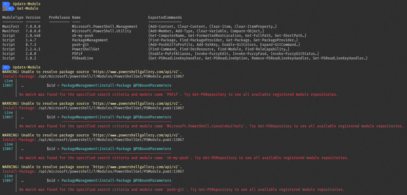 Unable to resolve package source after interrupting Update-Module and ...