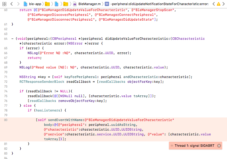 Crash on DidUpdateValueForCharacteristic · Issue #288 · innoveit/react-native-ble-manager · GitHub
