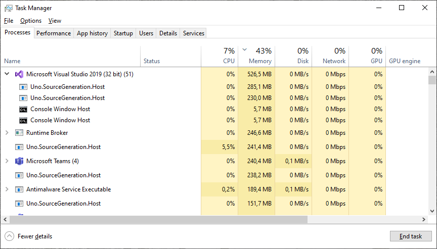 Visual Studio with Uno.UI is too slow and hogs a lot of memory · Issue ...