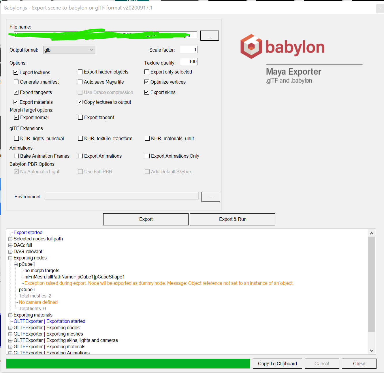 Exception raised during export. Node will be exported as dummy node. · Issue #873 · BabylonJS ...