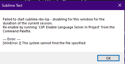 sublime-rbx-lsp won't start · Issue #1 · OutOfBears/sublime-rbx-lsp · GitHub