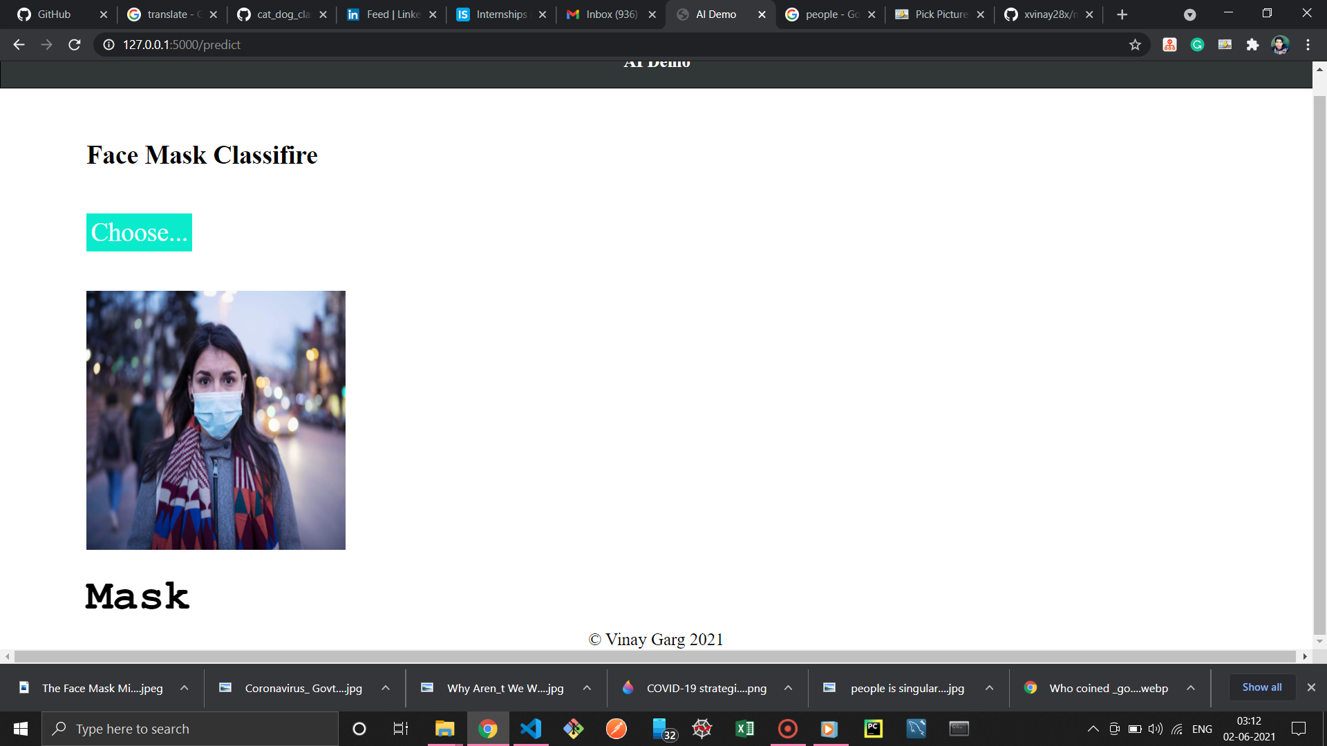 GitHub - xvinay28x/mask_classifier: It classifies that whether the mask is on your face or not