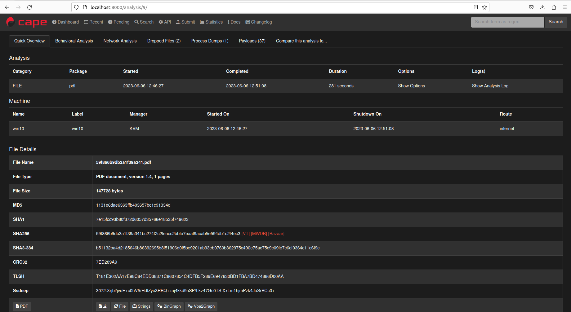 Failed to run the processing module "CAPE": 'PDFReference' object has no attribute 'hasElement ...
