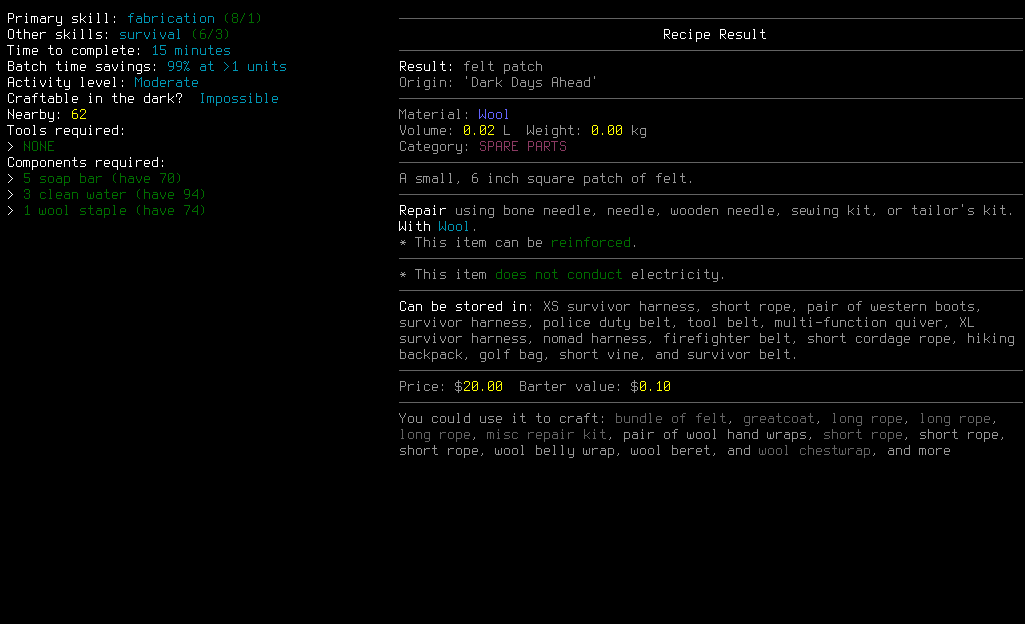 A felt patch recipe gives more than 1 felt patch per craft. · Issue #63025 · CleverRaven ...