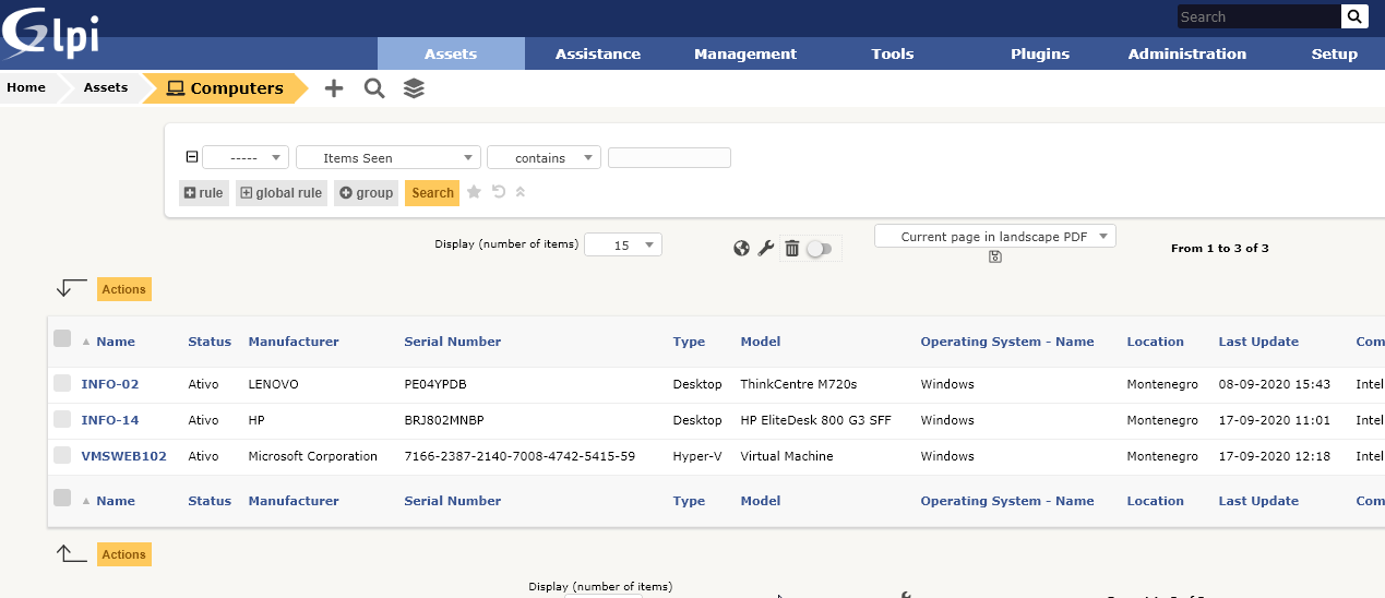 Can´t see assets after Select/change default itens to show on Global View (memory) GLPI 9.5.1 ...