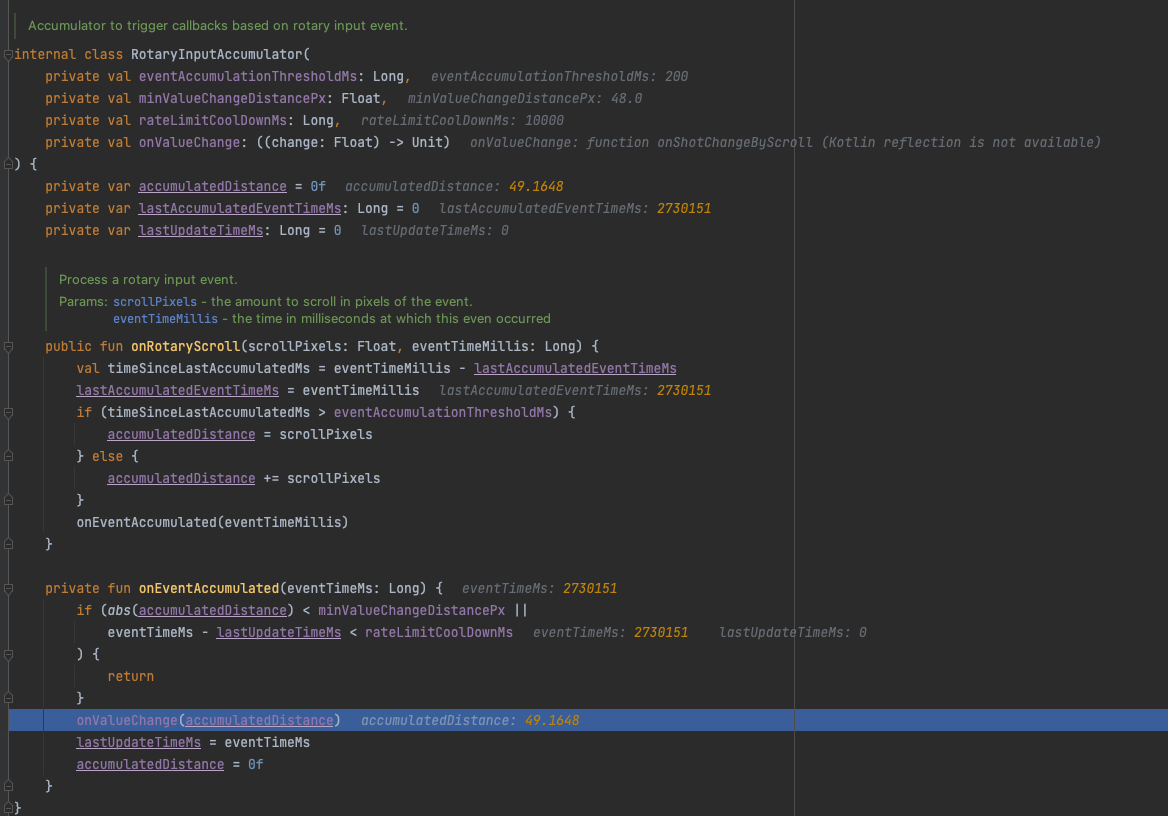 RotaryInputAccumulator rateLimitCoolDownMs bug? · Issue #1035 · google/horologist · GitHub