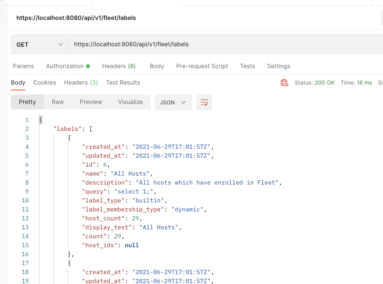 API bug: /api/v1/fleet/labels/ host_ids always returning as null, count/host_count repetitive ...