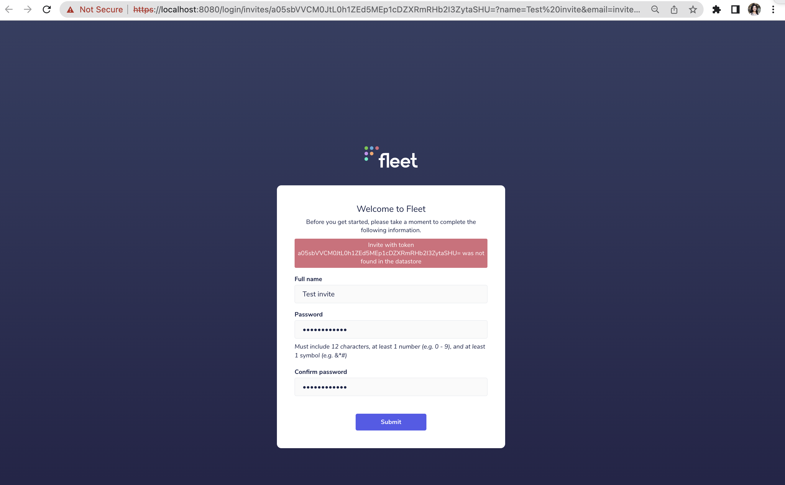 Fleet Invite: Check invite token prior to submit · Issue #7244 · fleetdm/fleet · GitHub
