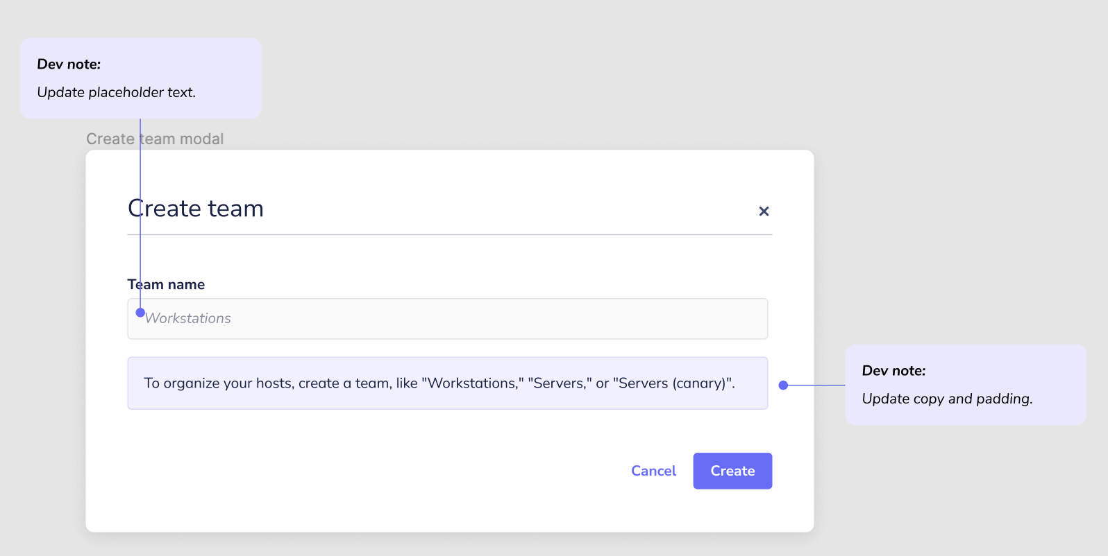 Show help text with an example team name in "Create team" flow · Issue ...