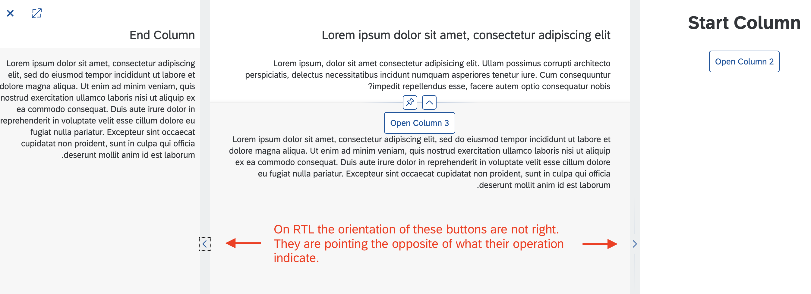 Bug: Flexible Column Layout - on RTL the orientation and direction of expand/collapse buttons ...