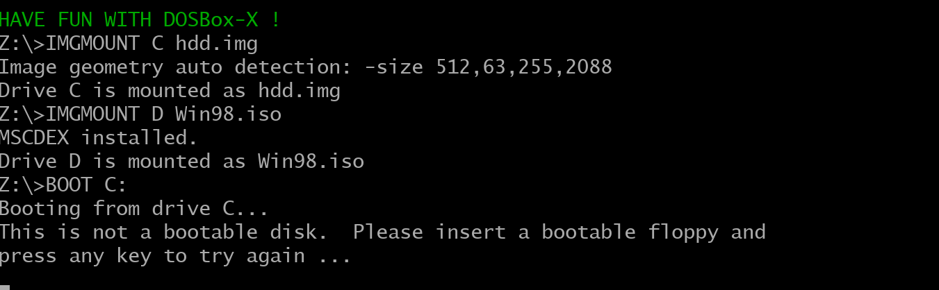 Installing Win98 · Issue #4328 · joncampbell123/dosbox-x · GitHub