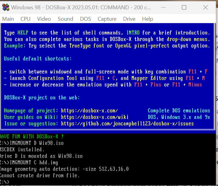 Installing Win98 · Issue #4328 · joncampbell123/dosbox-x · GitHub