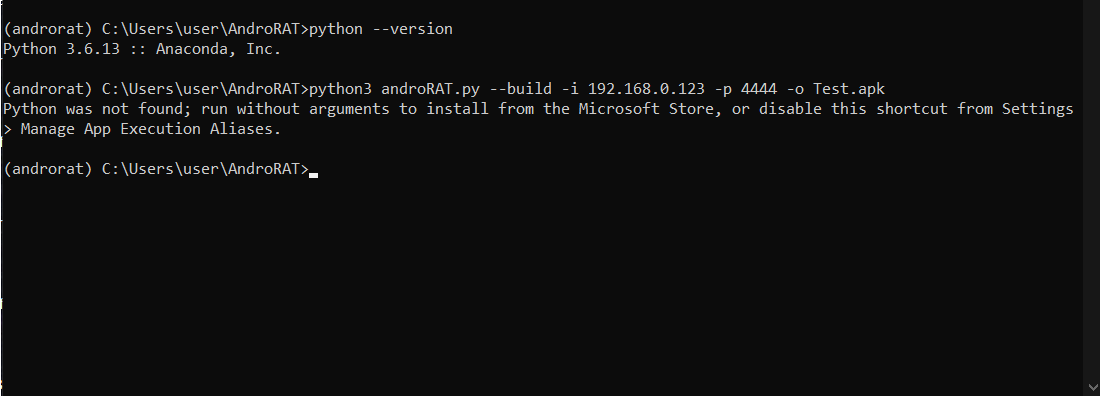 Python was not found; · Issue #147 · karma9874/AndroRAT · GitHub