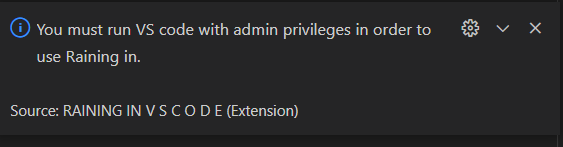 Getting "You must run VS code with admin privileges in order to use ...
